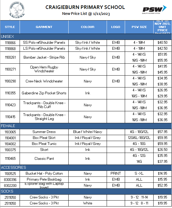 PSW School Uniform Shop